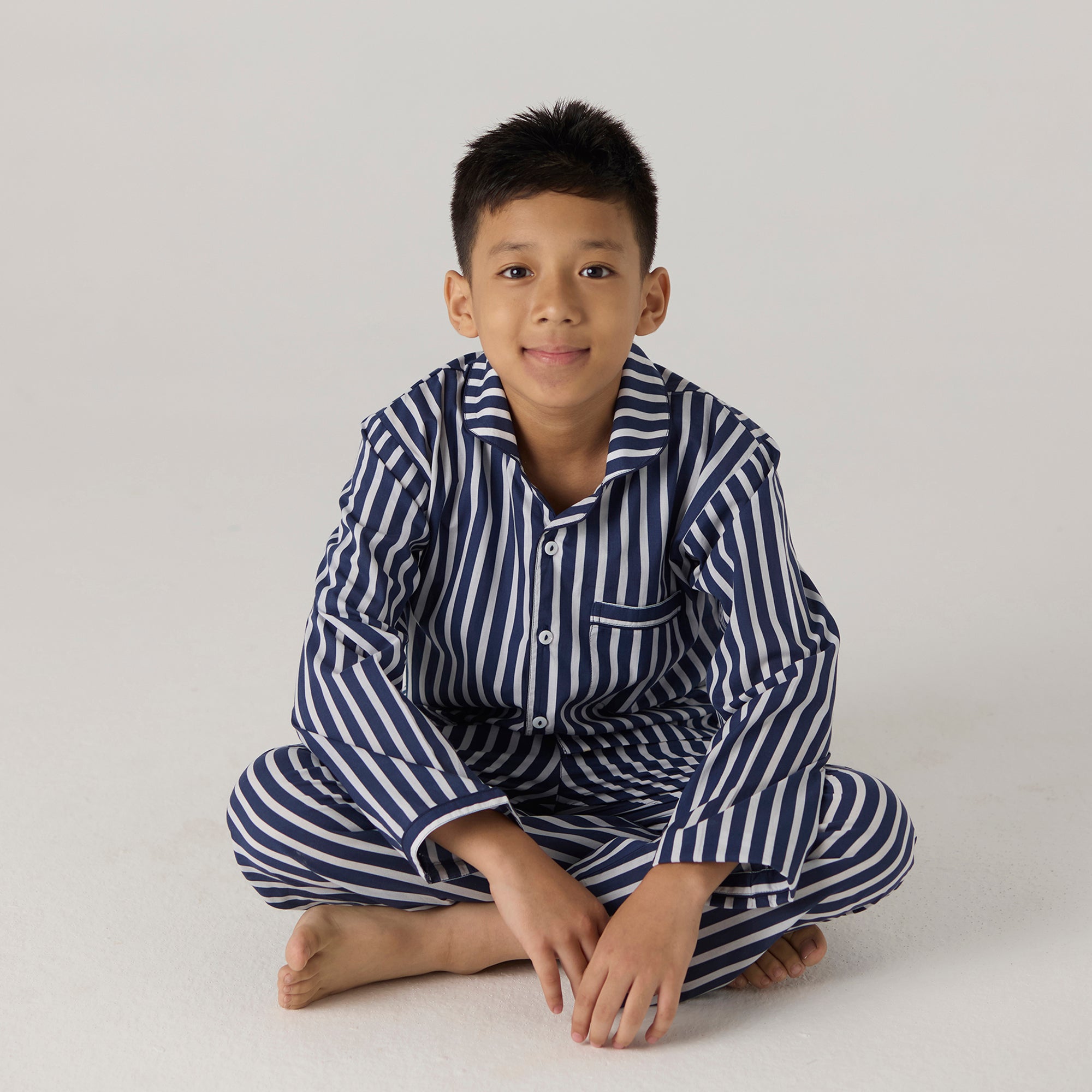 Navy Bold Striped Pima Pajama Set For Kids | Little West Street
