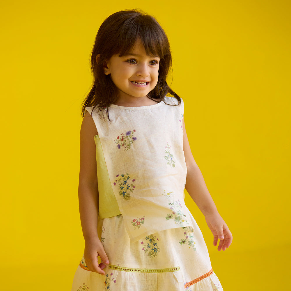 Alexa Botanical Top | Ivory Kids' Linen Top | Little West Street