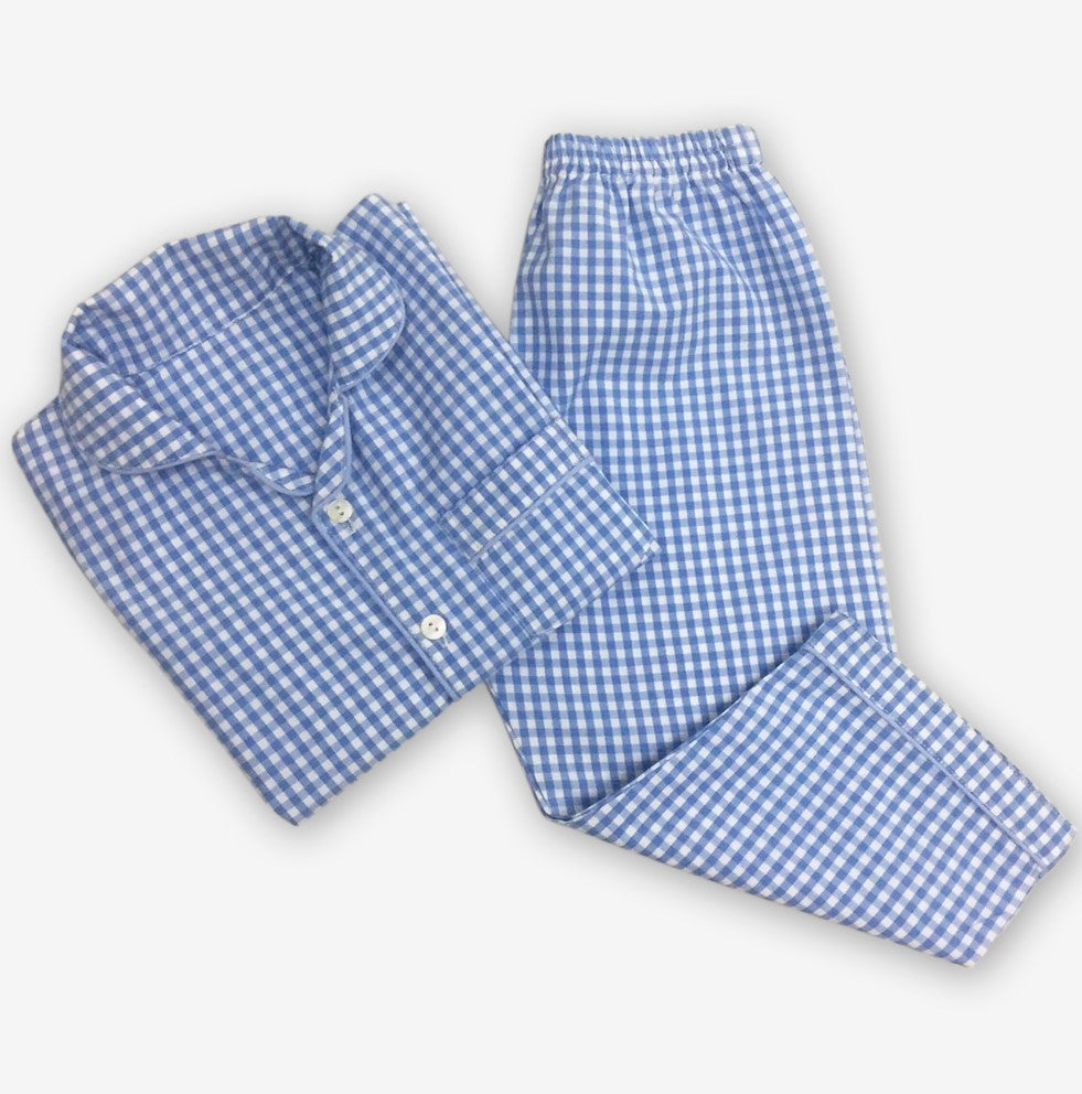 Men Classic Blue Gingham Pajama Set | Little West Street