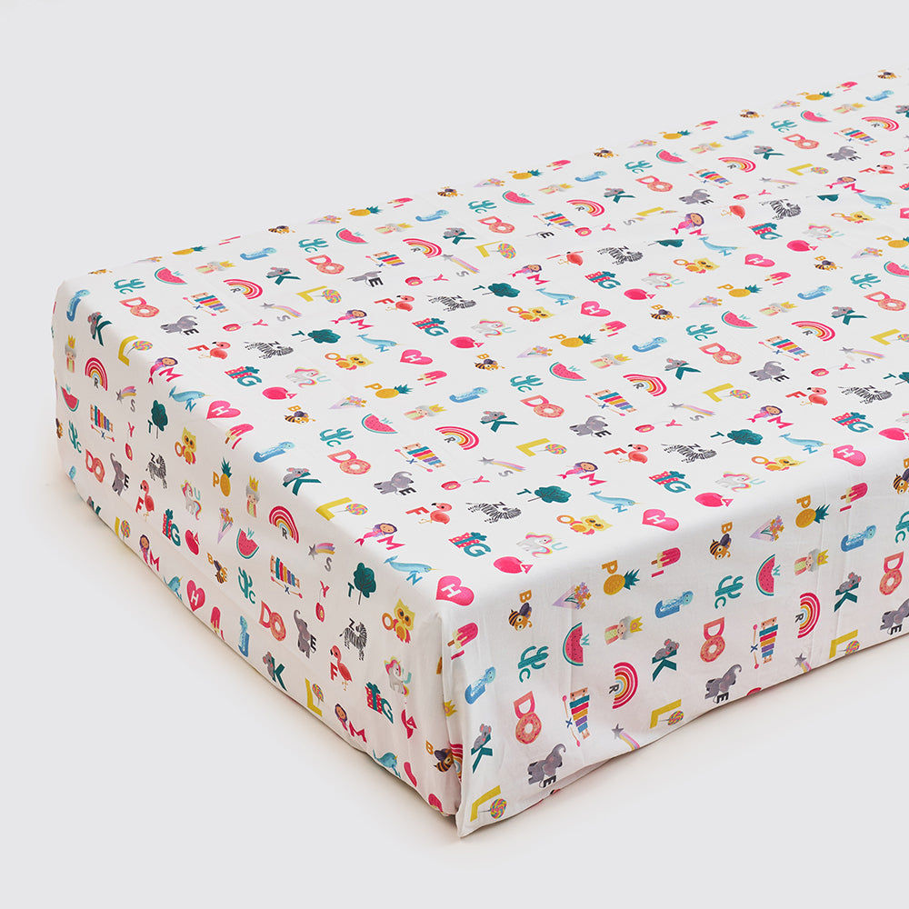 Organic Alphabets Pink Crib Sheet | Little West Street
