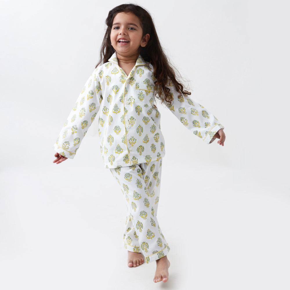 Madison Blockprint Pajama Set For Kids (Yellow) | Little West Street